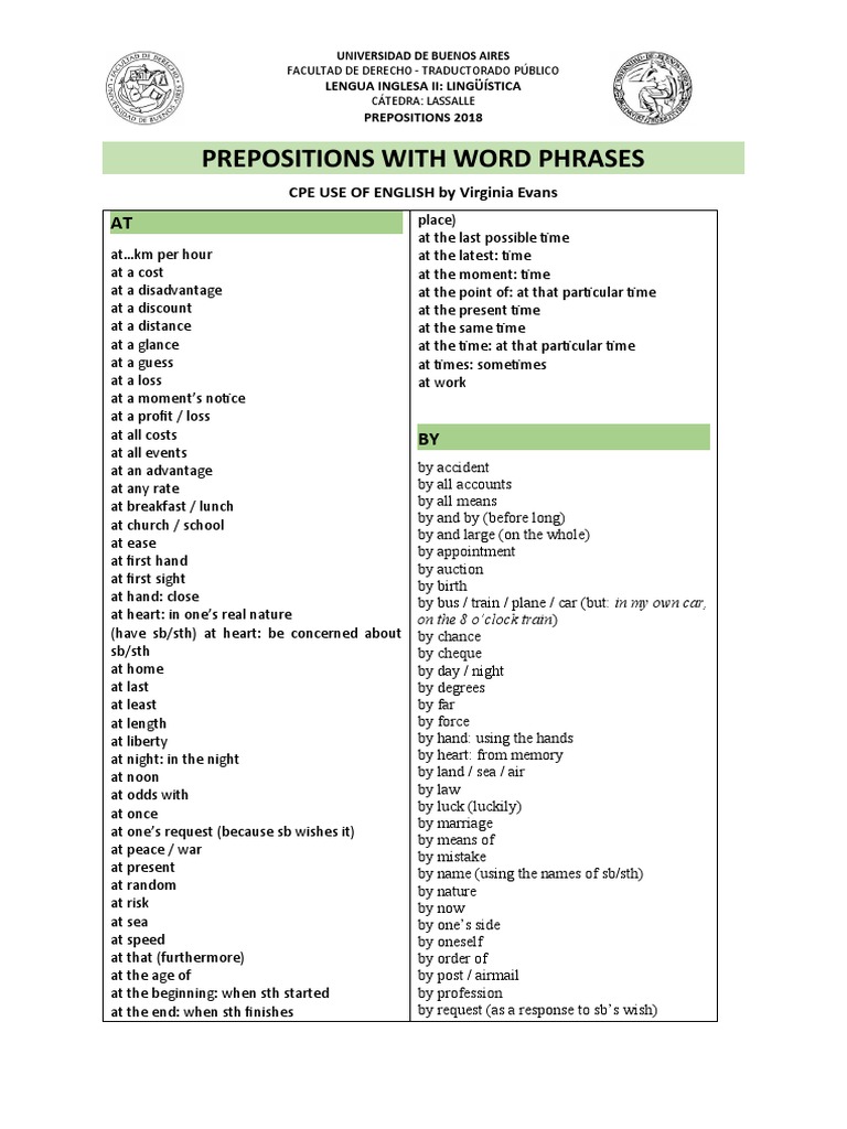 Prepositions With Word Phrases | PDF