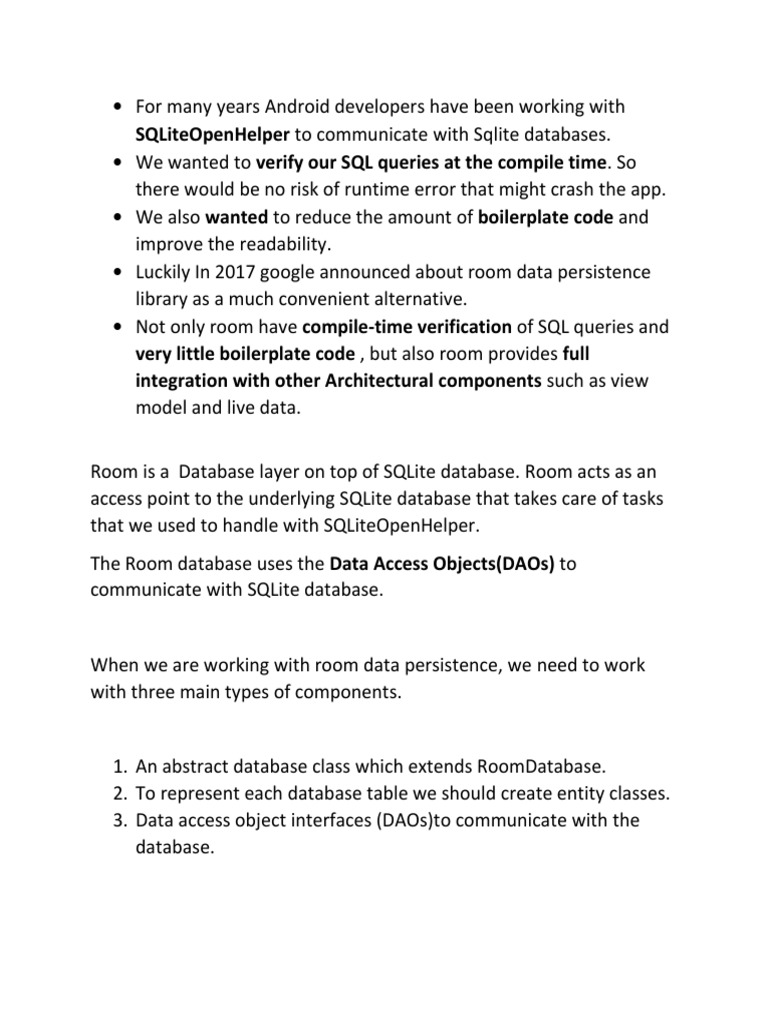 Introduction To Data Persistence With Room Short Note | PDF