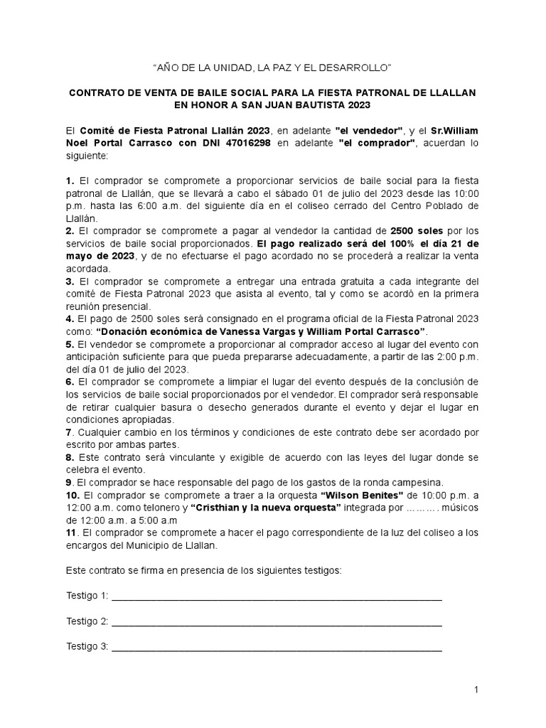 Contrato Formal Del Baile Social | PDF | Derecho
