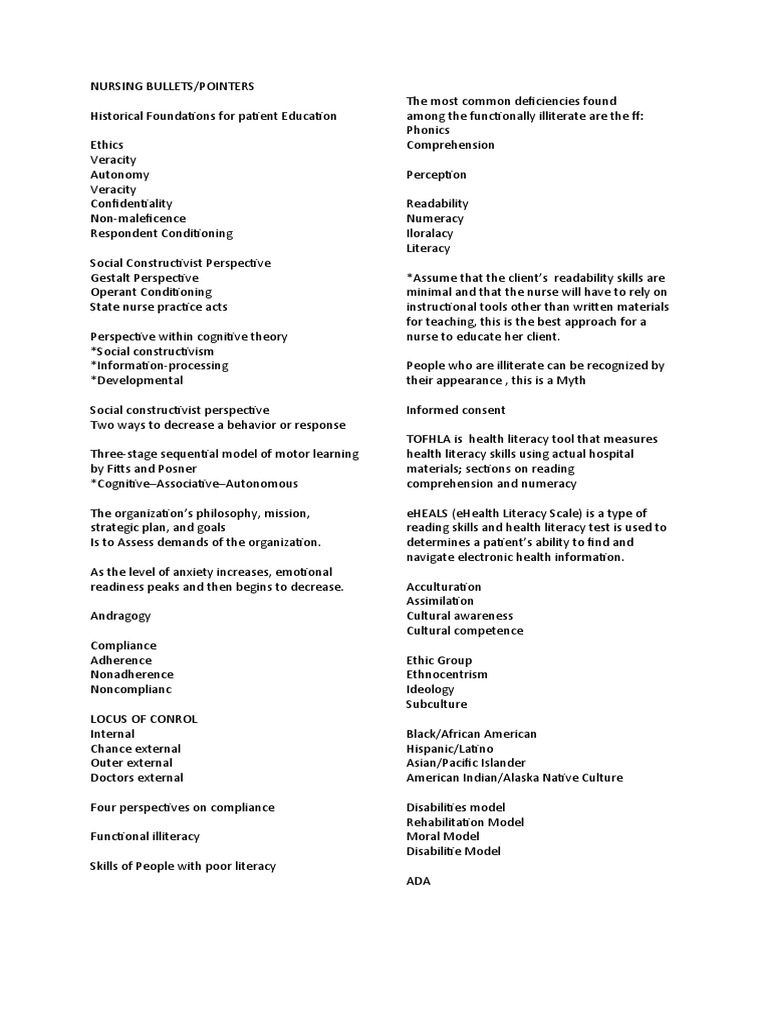 Nursing Bullets Hes 008 Term 1 | PDF