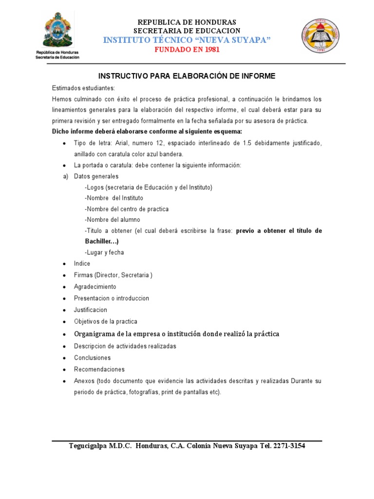 Instrucciones para Informe de Practica 2022 | PDF