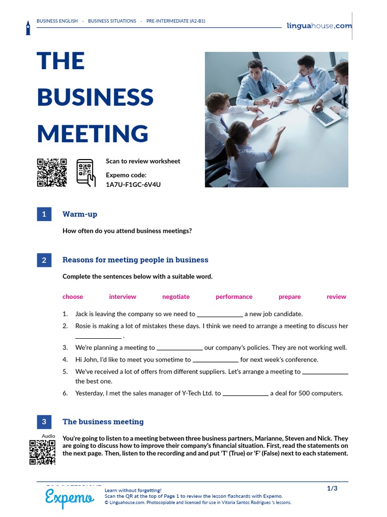 The Business Meeting British English Student | PDF | Communication