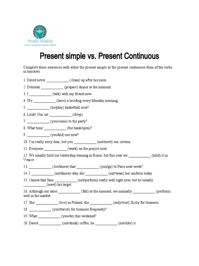 Present Simple Vs Present Continuous | PDF