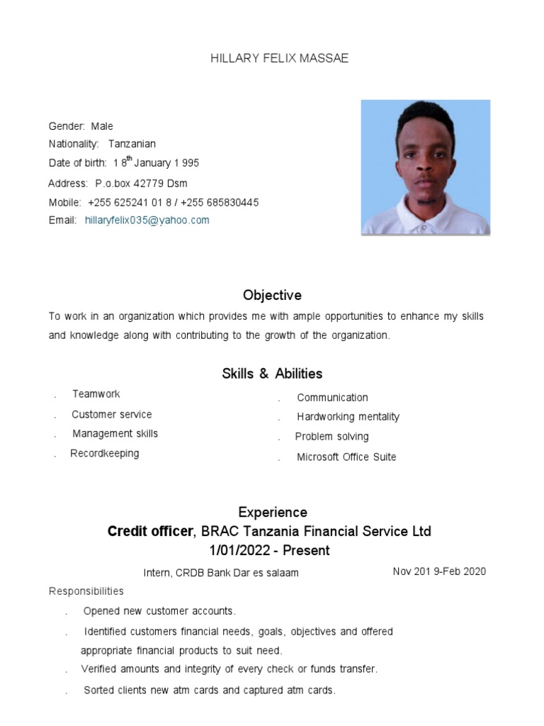 Hillary Felix Massae Curriculum V | PDF | Tanzania