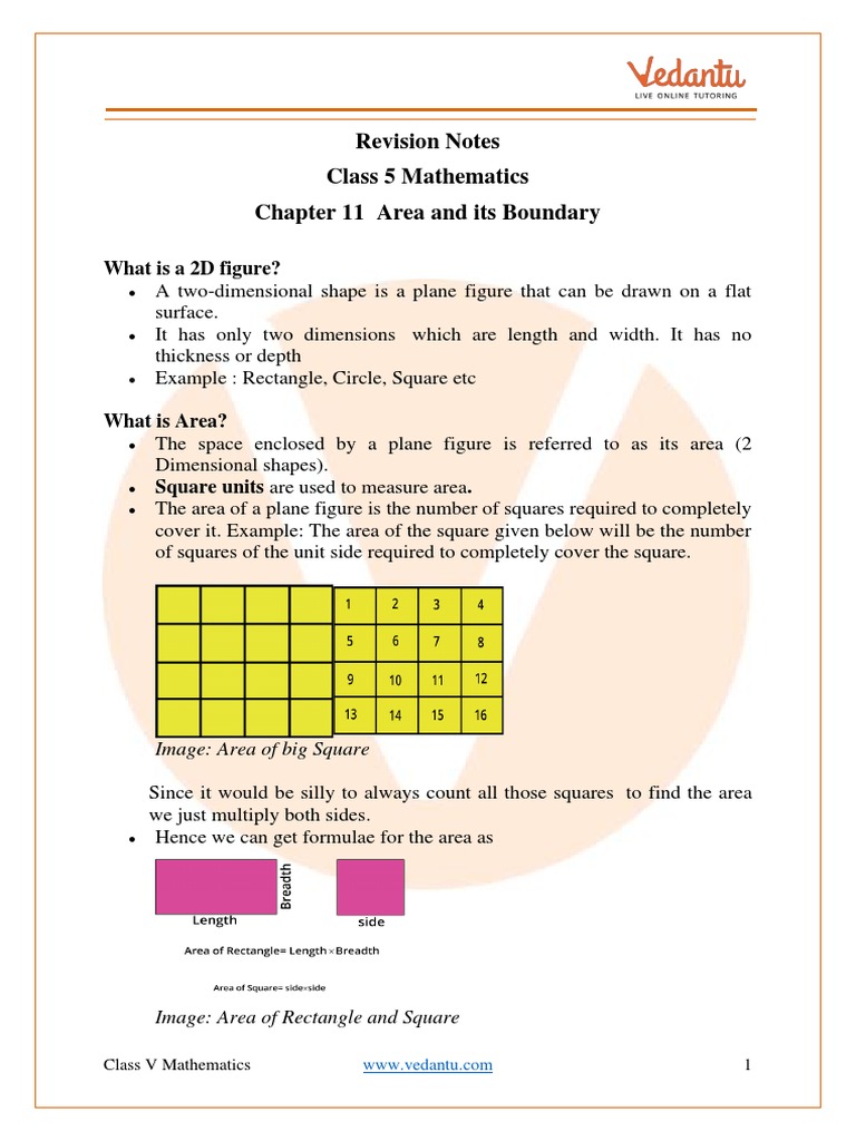 Area and Its Boundary Class 5 Notes CBSE Maths Chapter 11 (PDF) | PDF