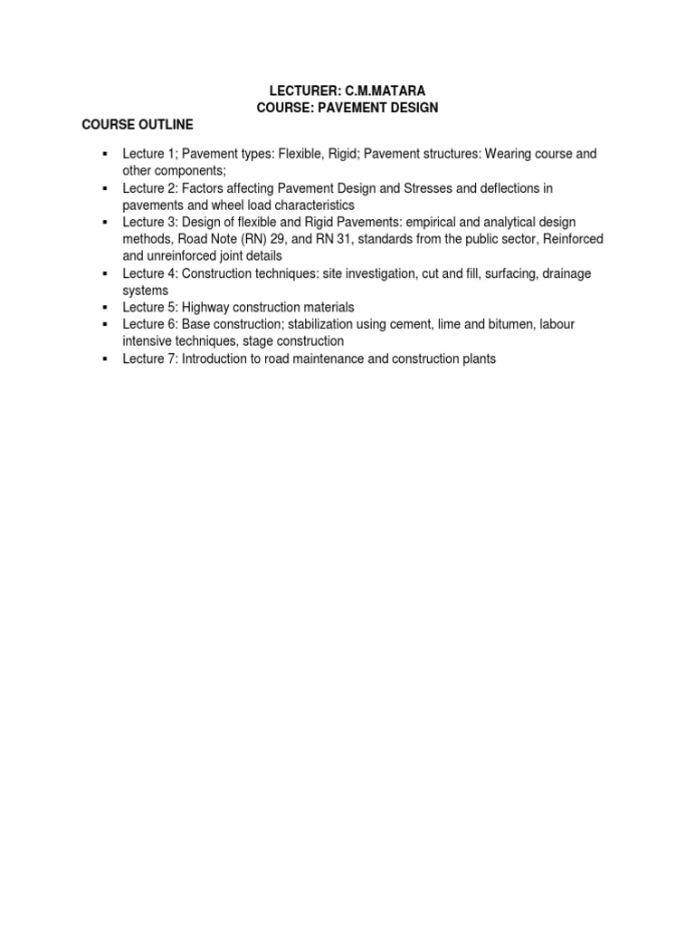 Pavement Design Course Outline | PDF | Road Surface | Concrete