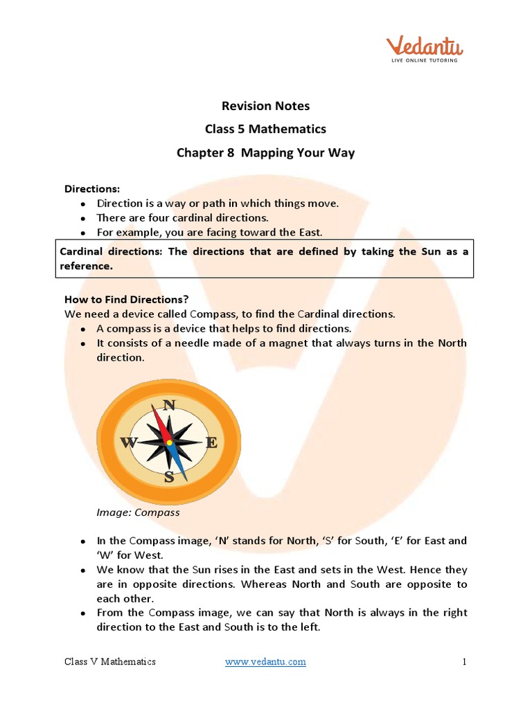 Mapping Your Way Class 5 Notes CBSE Maths Chapter 8 (PDF) | PDF