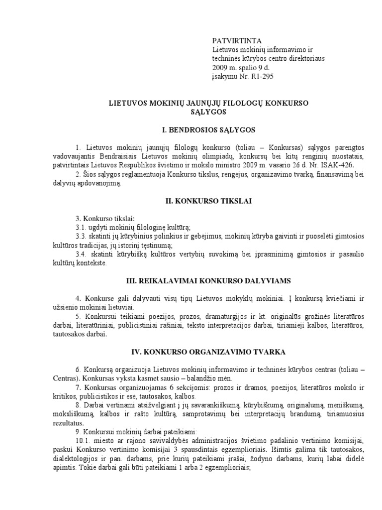 Jaunuju Filologu Konkurso Salygos 2012 | PDF