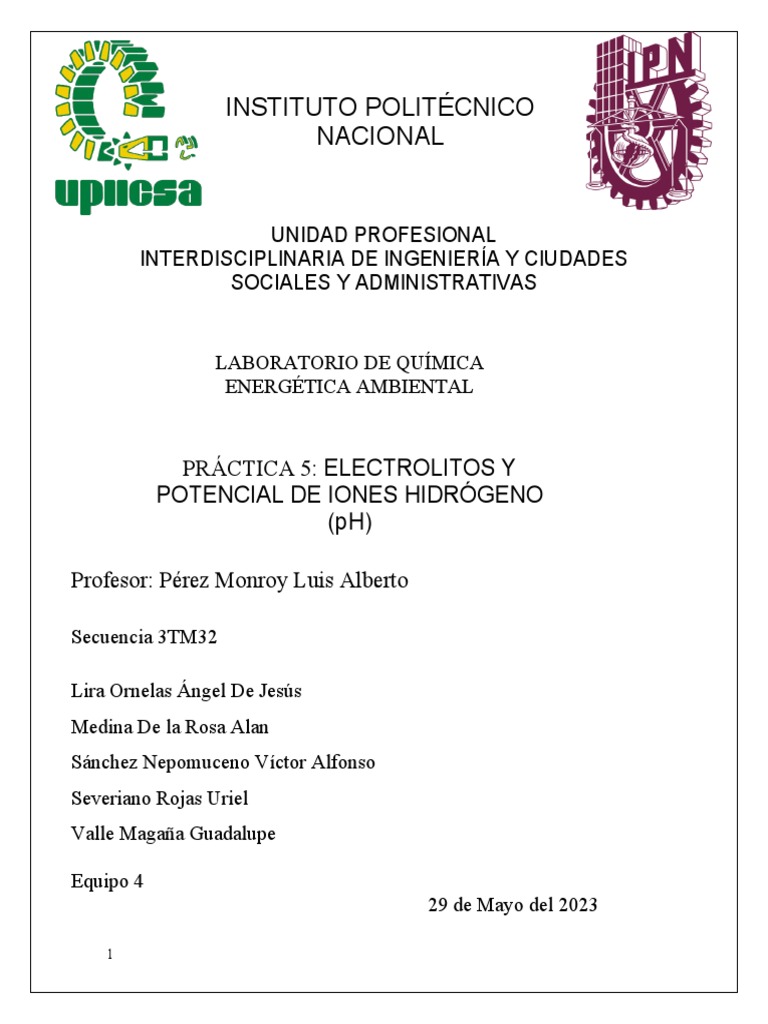Practica 5. Electrolitos | PDF | Ph | Ciencias fisicas