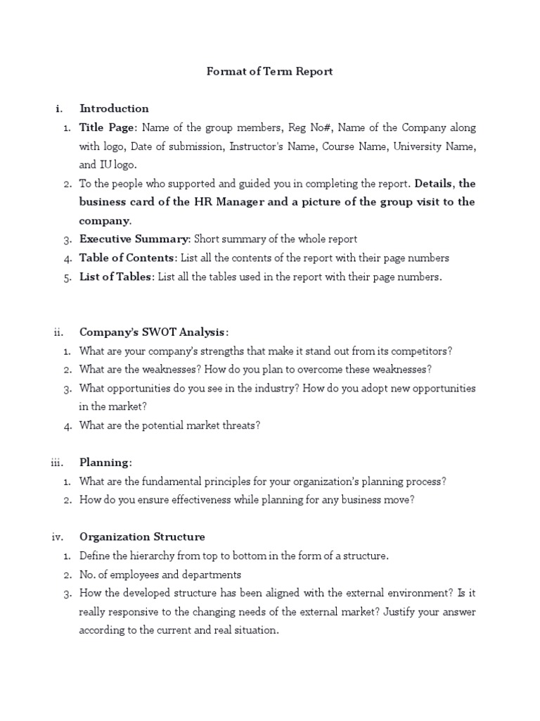 Format of Term Report | PDF