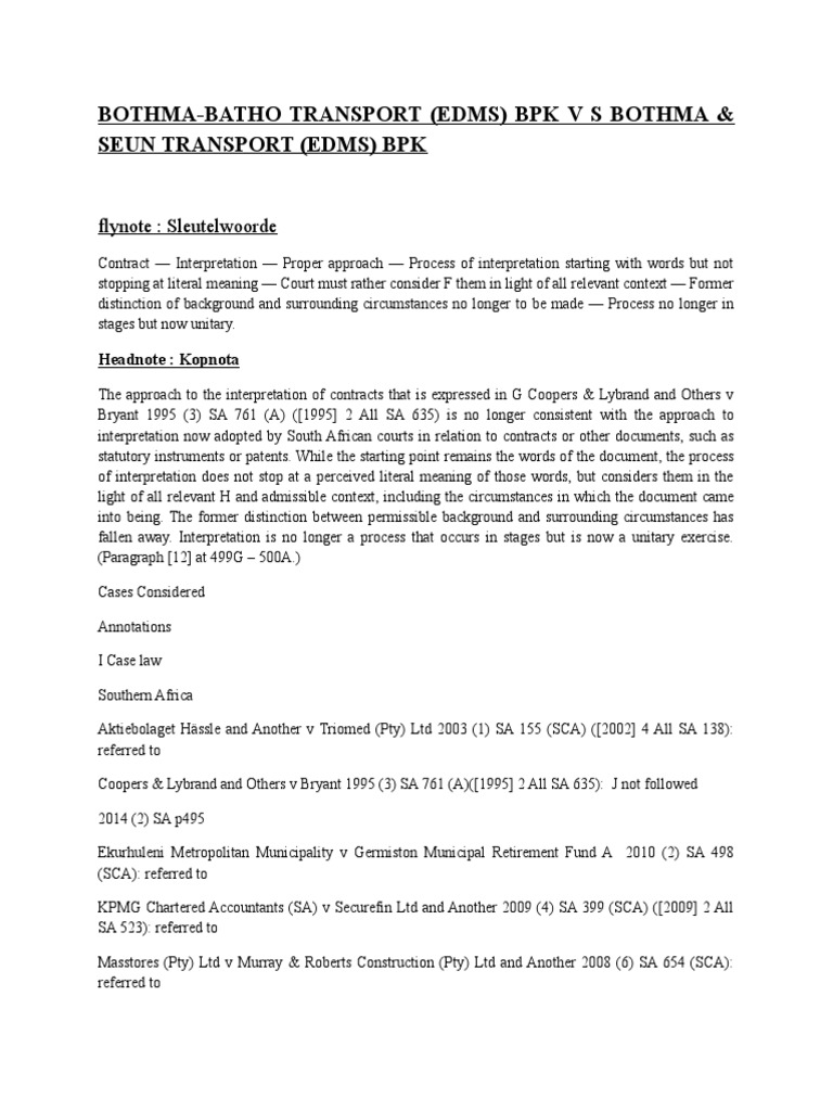Contract Interpretation in South Africa | PDF