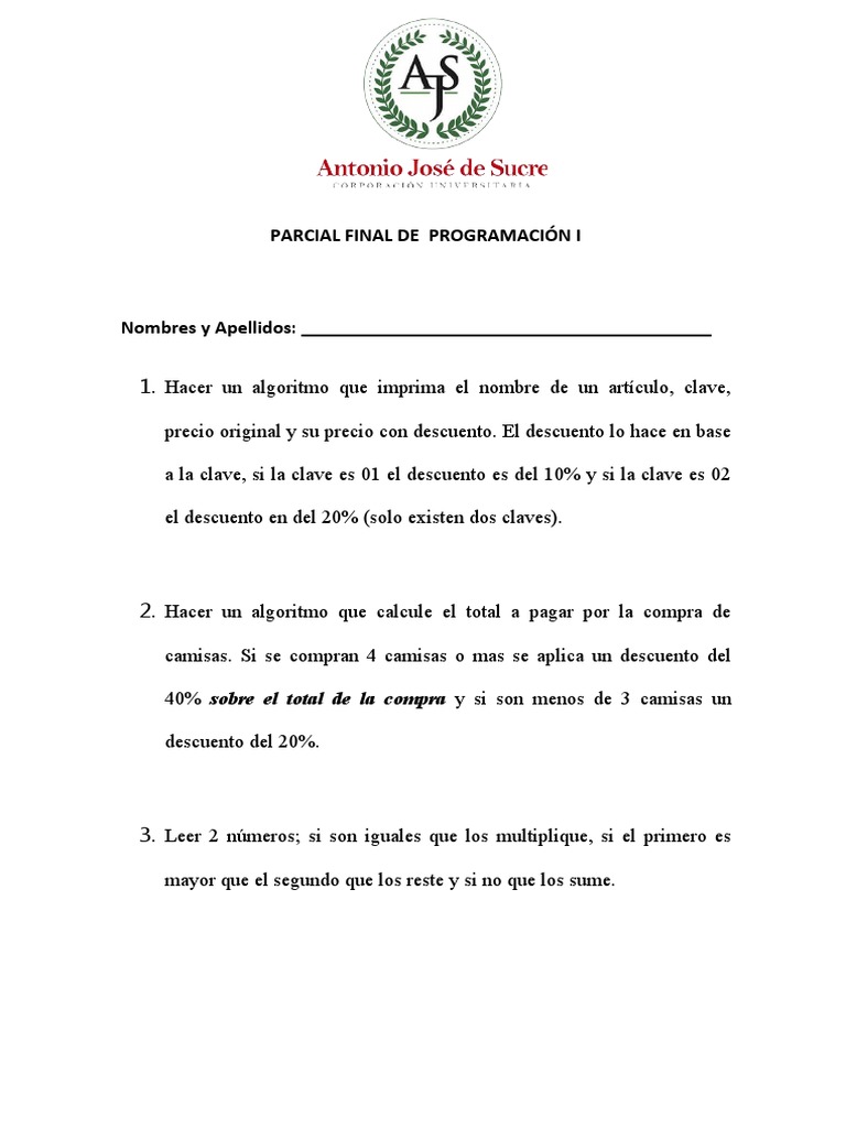 Parcial Final Programacion I | PDF