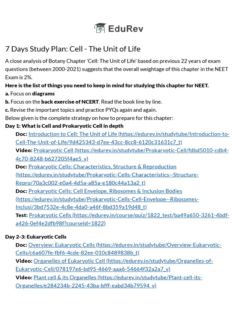 7 Days Study Plan_ Cell - The Unit of Life _ Biology Class 11 - NEET ...