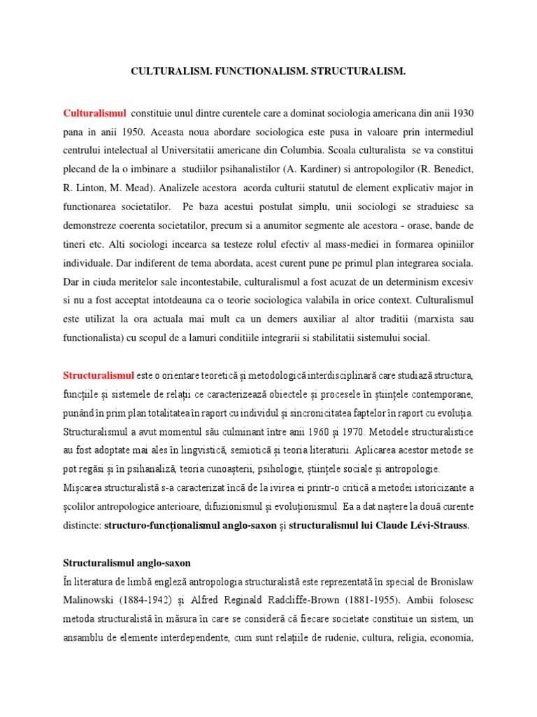 Culturalism. Functionalism. Structuralism | PDF Culturalism. Functionalism. Structuralism | PDF
