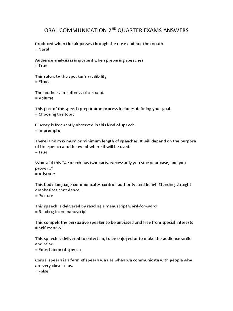 Oral Communication 2ND Quarter Exams | PDF