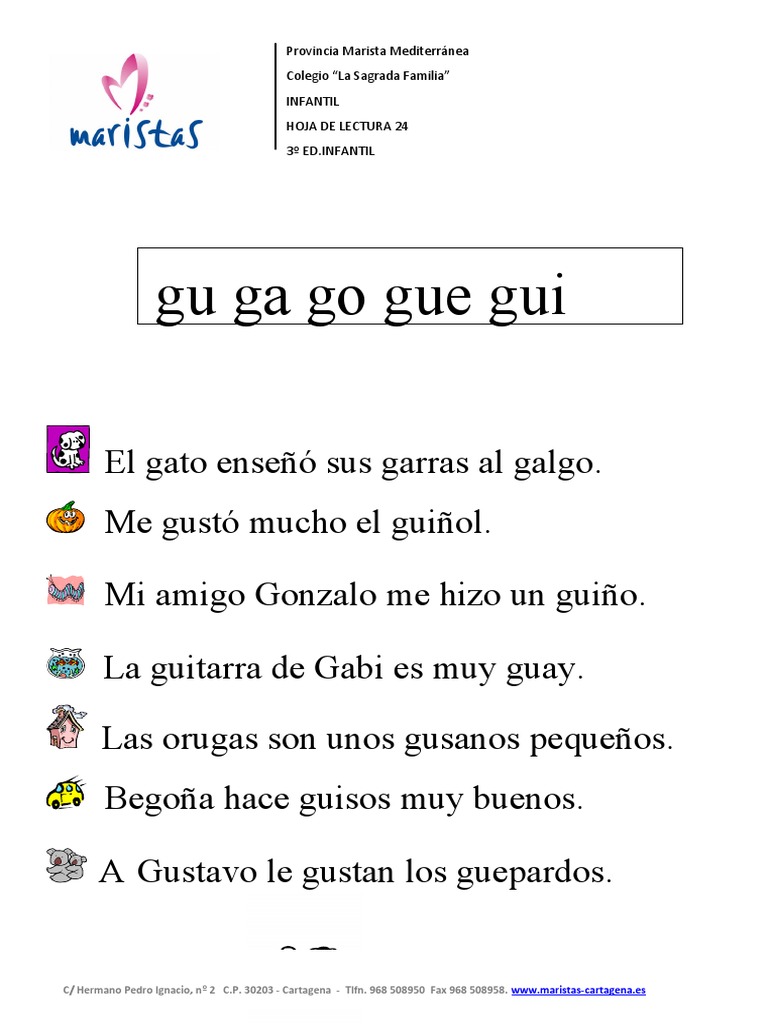 Hoja de Lectura 24-Ga Go Gu Gue Gui | PDF