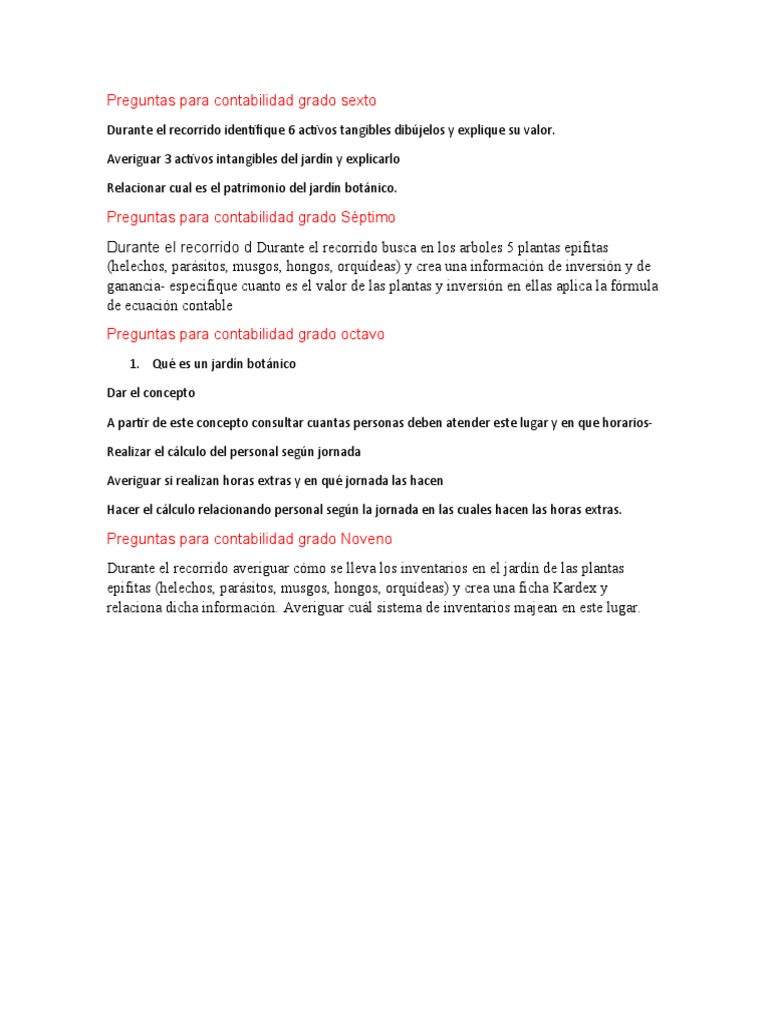 Preguntas para Contabilidad Grado Sexto | PDF