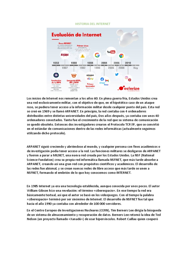 Historia y Evolución Del Internet | PDF | Internet | Red de computadoras