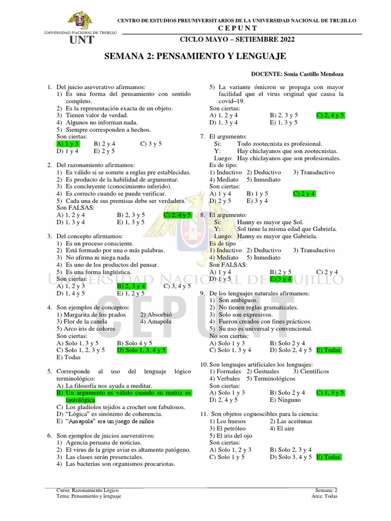 Sesion 02 Practica Resuelta Pensamiento y Lenguaje | PDF