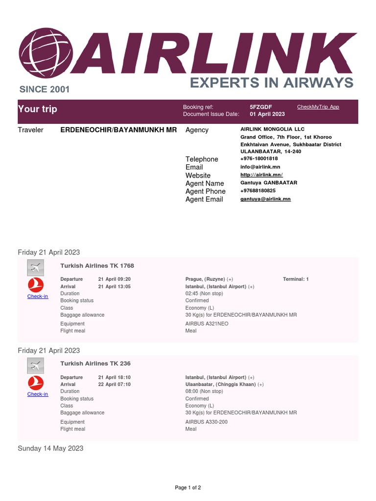 Itinerary | PDF | Aviation | Civil Aviation