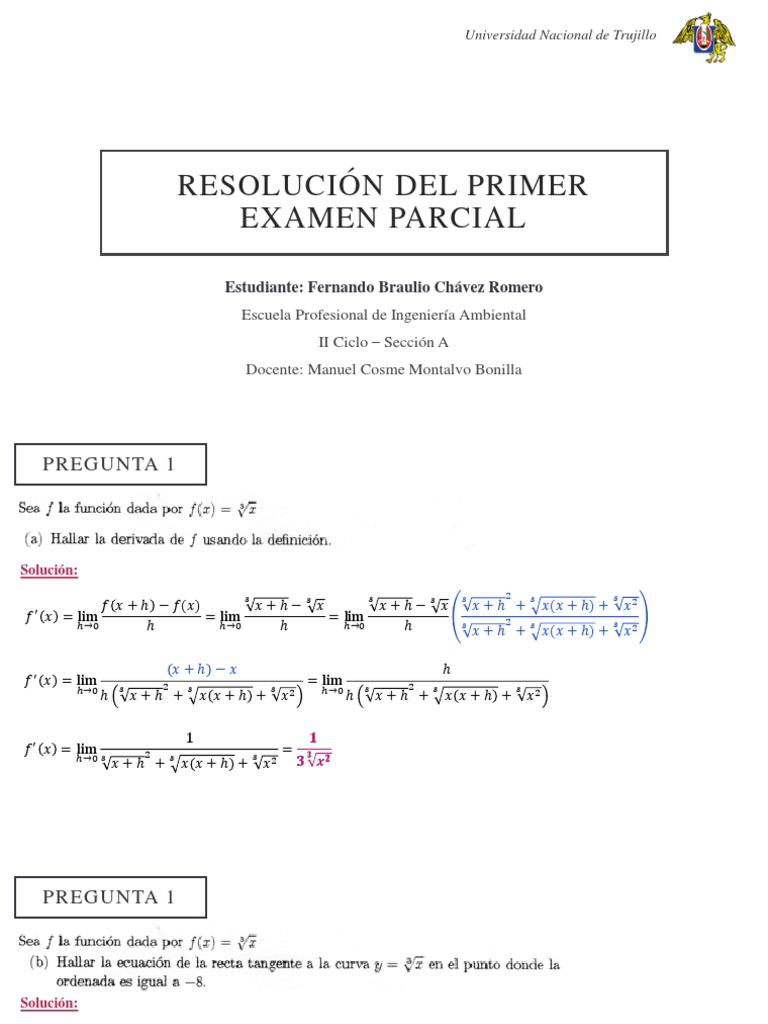 Resolución Del Primer Examen Parcial | PDF | Conceptos matemáticos | Análisis matemático