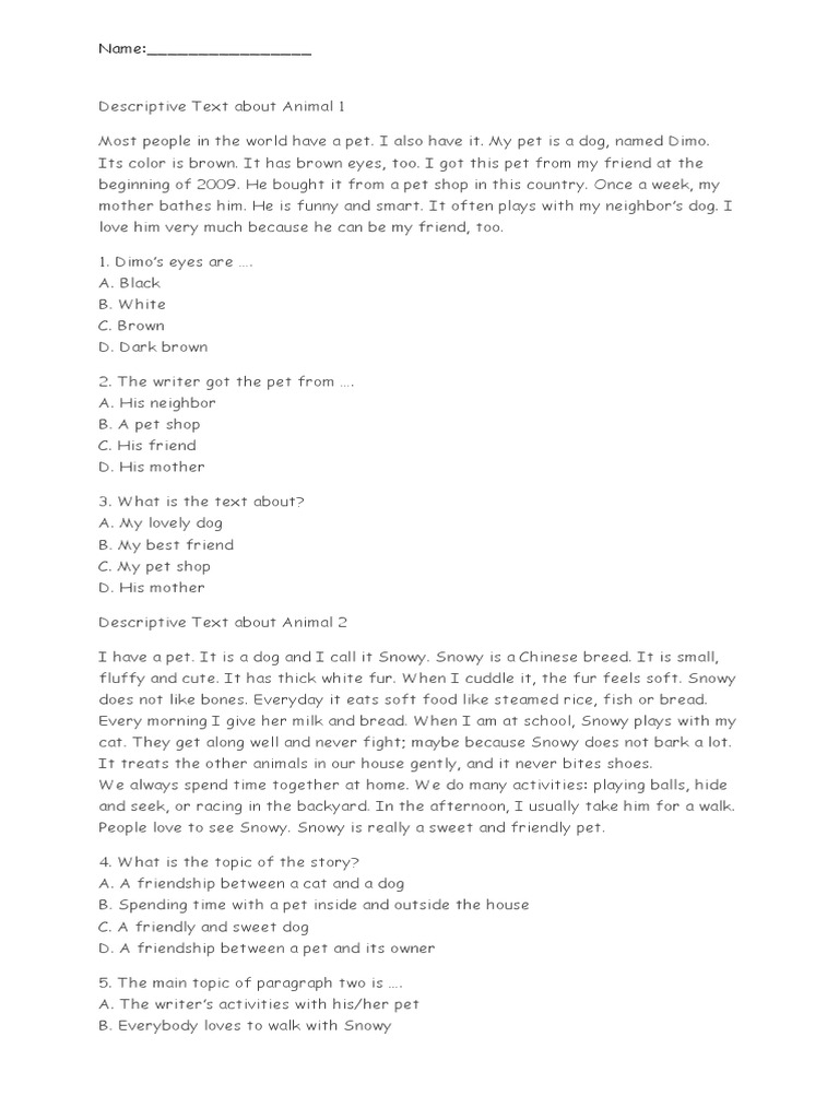 Descriptive Text About Animal 1 | PDF | Animals And Humans