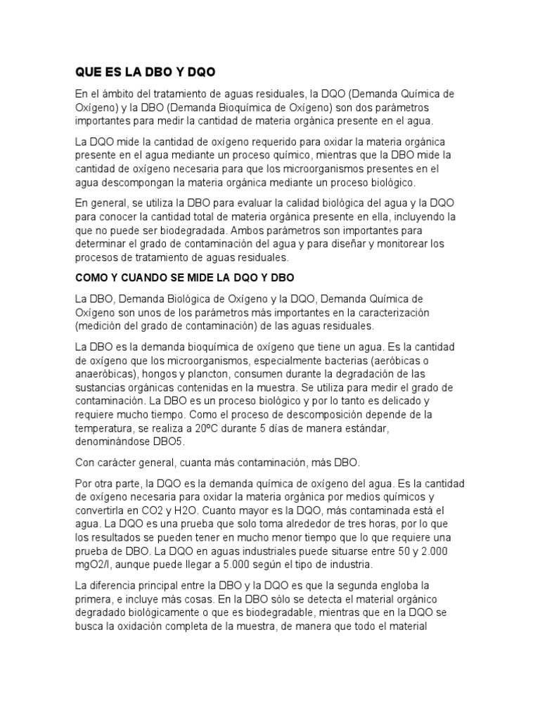 Que Es La Dbo y Dqo | PDF | Aguas residuales | Agua