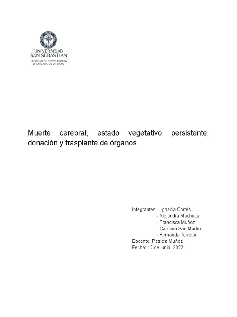 Muerte Cerebral, Estado Vegetativo Persistente, Donación y Trasplante de Órganos | PDF