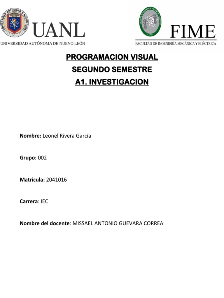 A1. Investigacion - Leonel Rivera García - Program - Visual | PDF | Algoritmos | Programación de ...