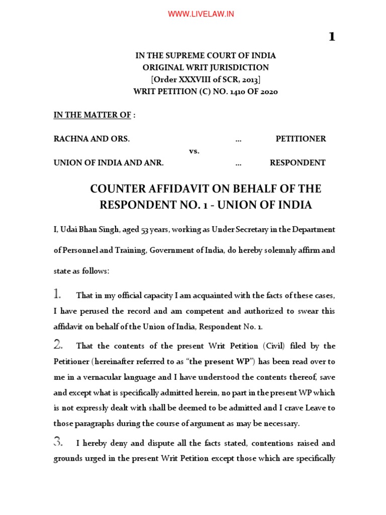Counter Affidavit Writ SC | PDF