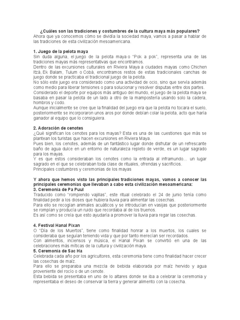 Cuáles Son Las Tradiciones y Costumbres de La Cultura Maya Más ...
