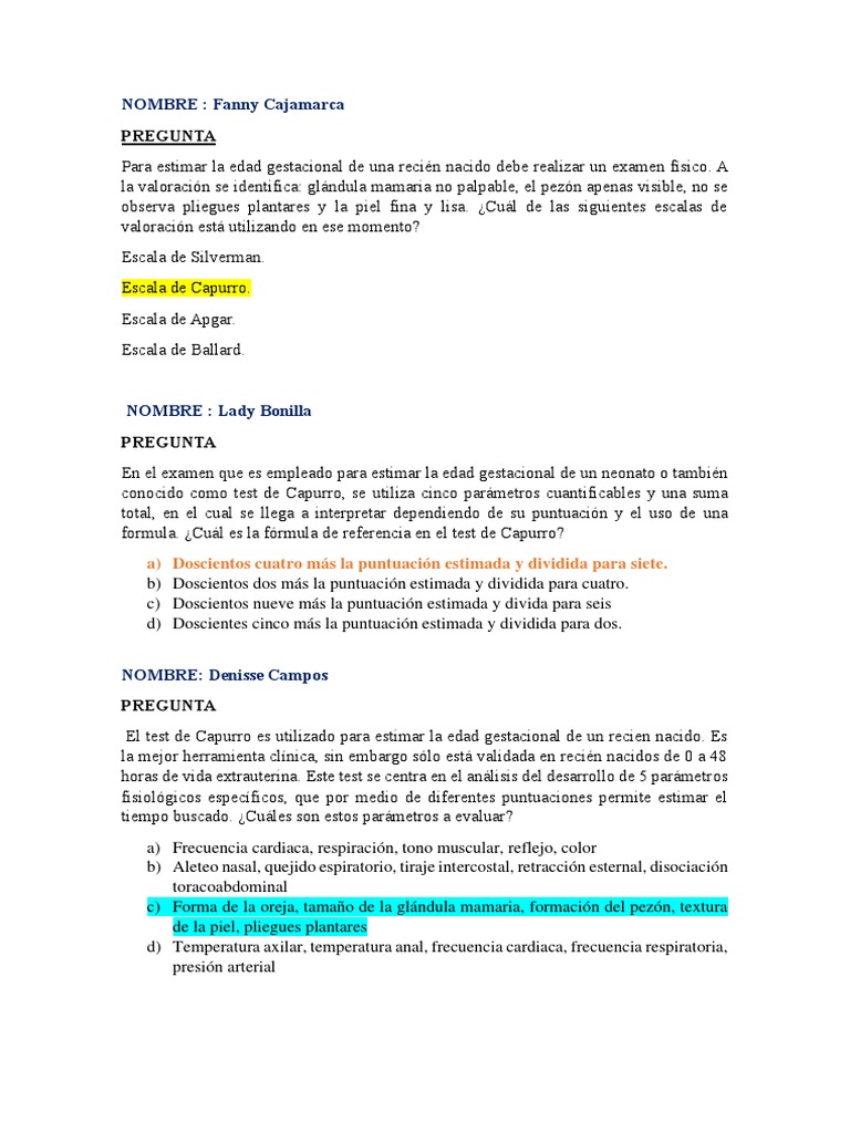 Preguntas de Escala de Capurro-1 | PDF