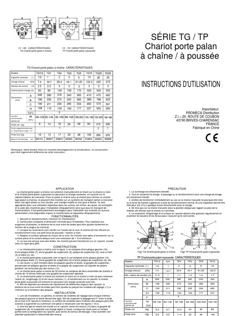 Fiche Dimensions Chariots Portes Palans | PDF | Véhicules | Transport