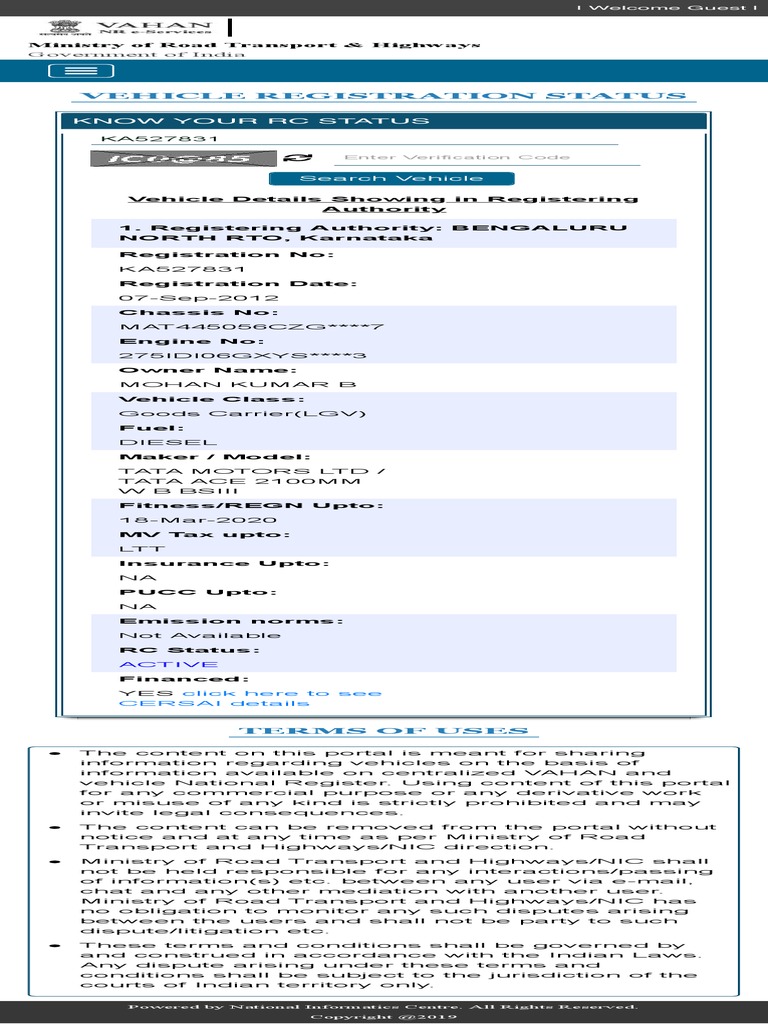 V A H A N National Register E-Services Ministry of Road Transport and ...