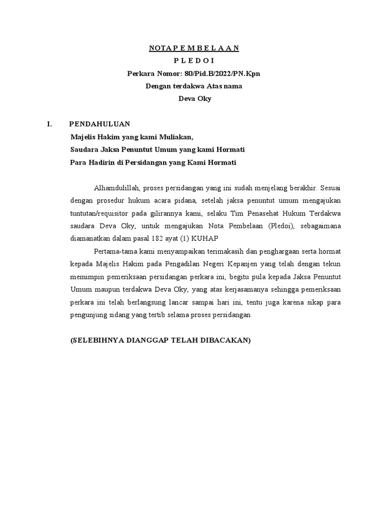 Pledoi Fix | PDF | Hukum | Agama & Spiritualitas