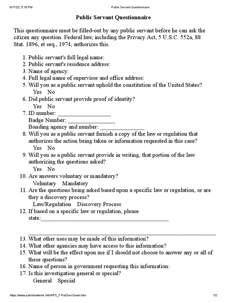 Public Servant Questionnaire | PDF