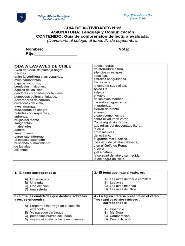 GUIA N°25 Lenguaje 5°año Evaluada | PDF