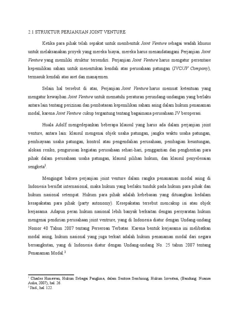Struktur Perjanjian Joint Venture | PDF