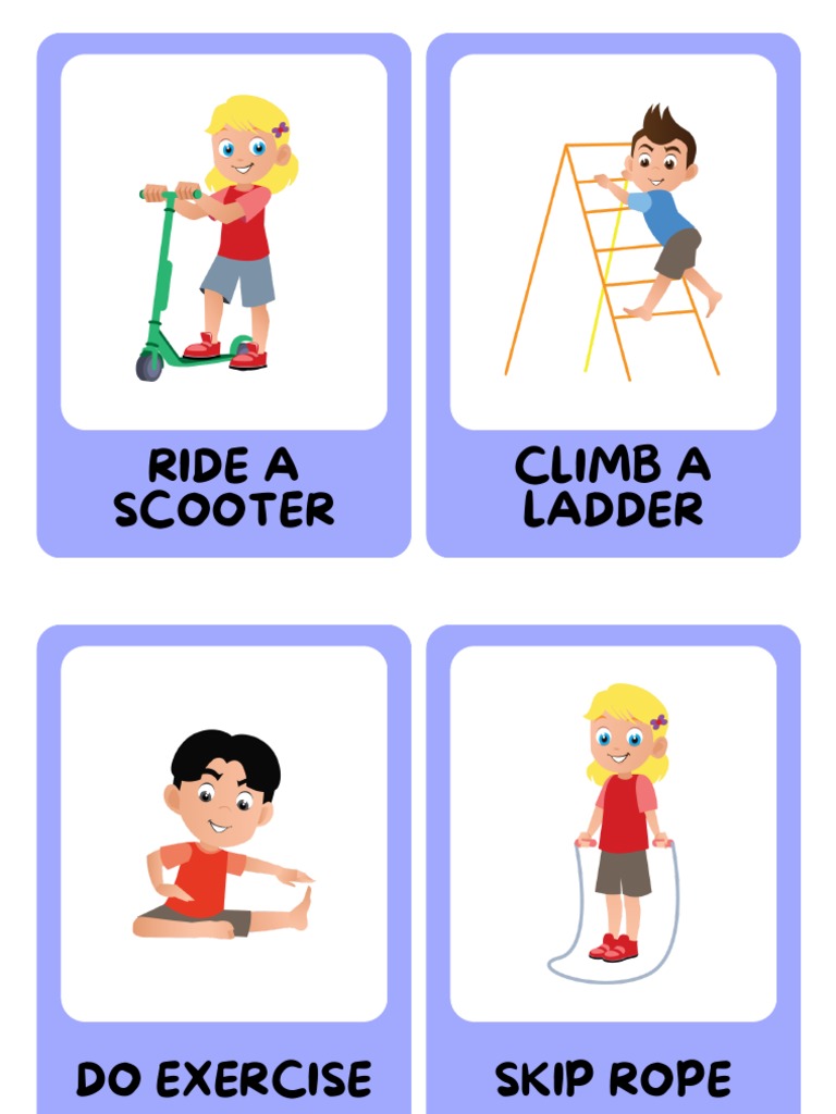 Blue in The Playground Verbs Flashcards | PDF