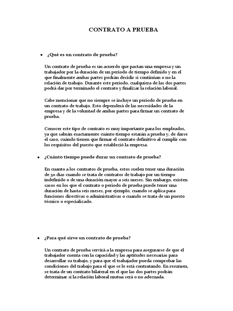 Guía Completa sobre Contratos de Prueba | PDF