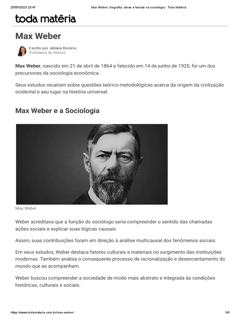 Max Weber: Biografia e Teorias Sociológicas | PDF