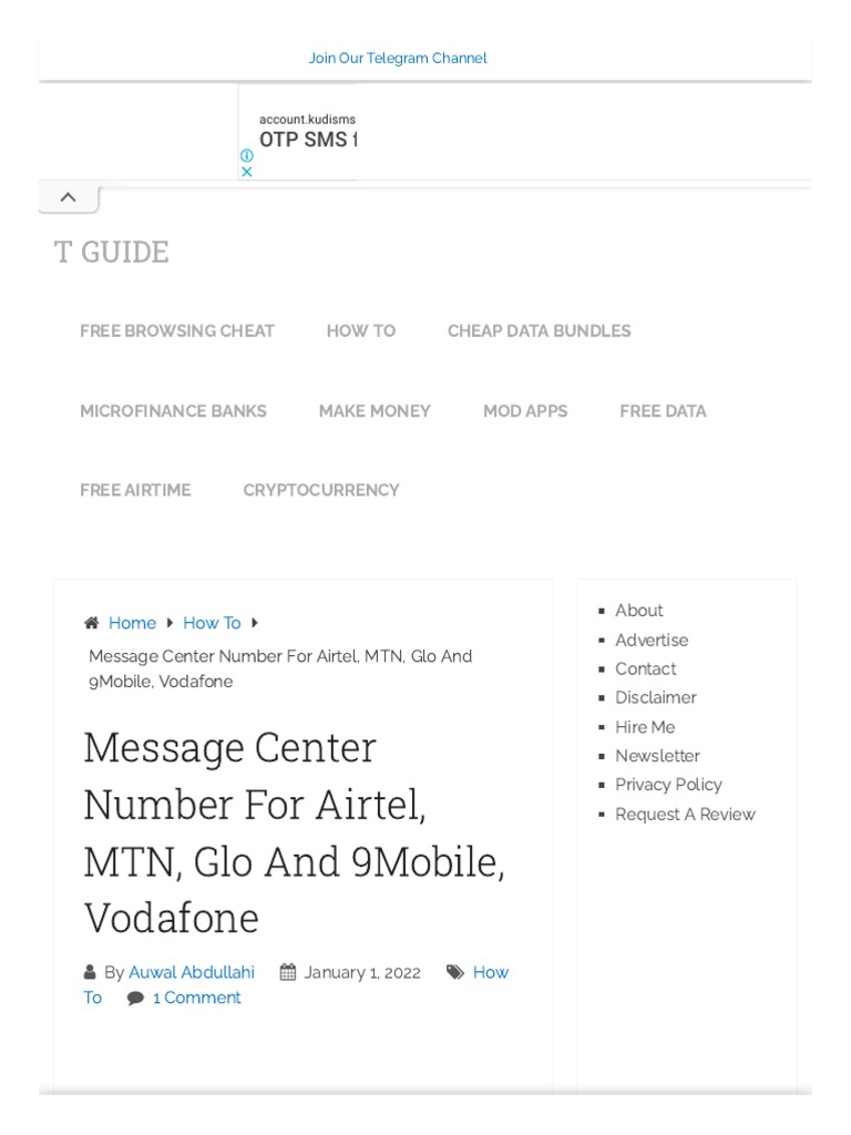 Message Center Number For Airtel, MTN, Glo and 9mobile, Vodafone | PDF