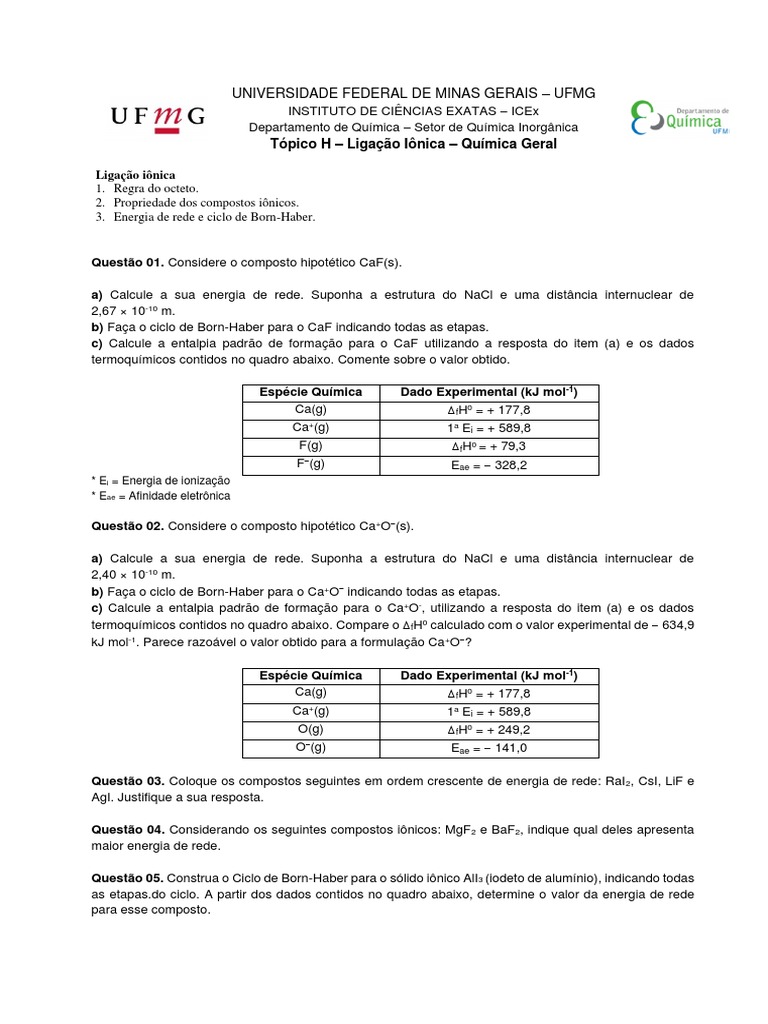 Cálculo de Energia de Rede em Compostos Iônicos | PDF | Química ...