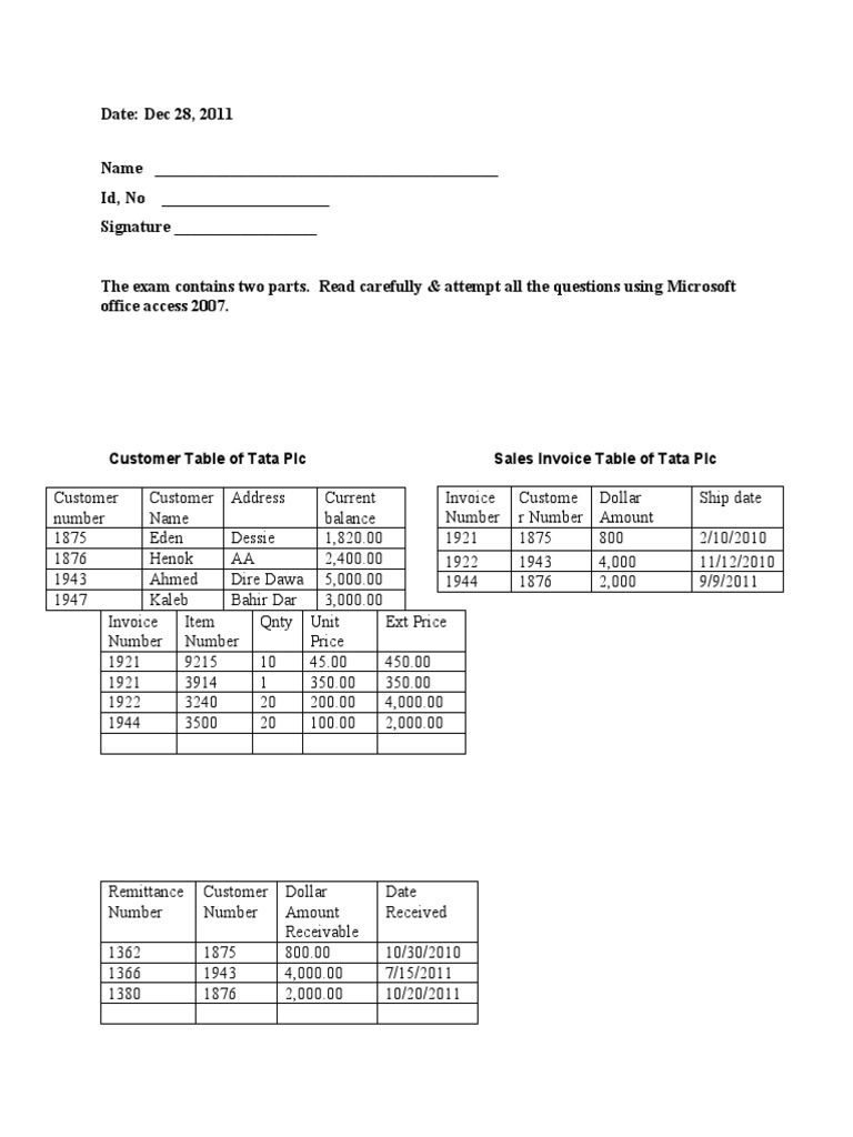 AIS Practical Exam | PDF | Invoice | Databases