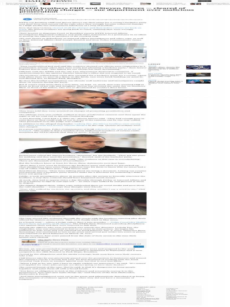 NYPD Brothers Cliff and Steven Nieves Sue Over Brothel Case | PDF