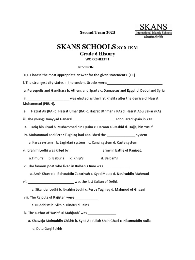Worksheet Grade 6 History | PDF | Caliphate