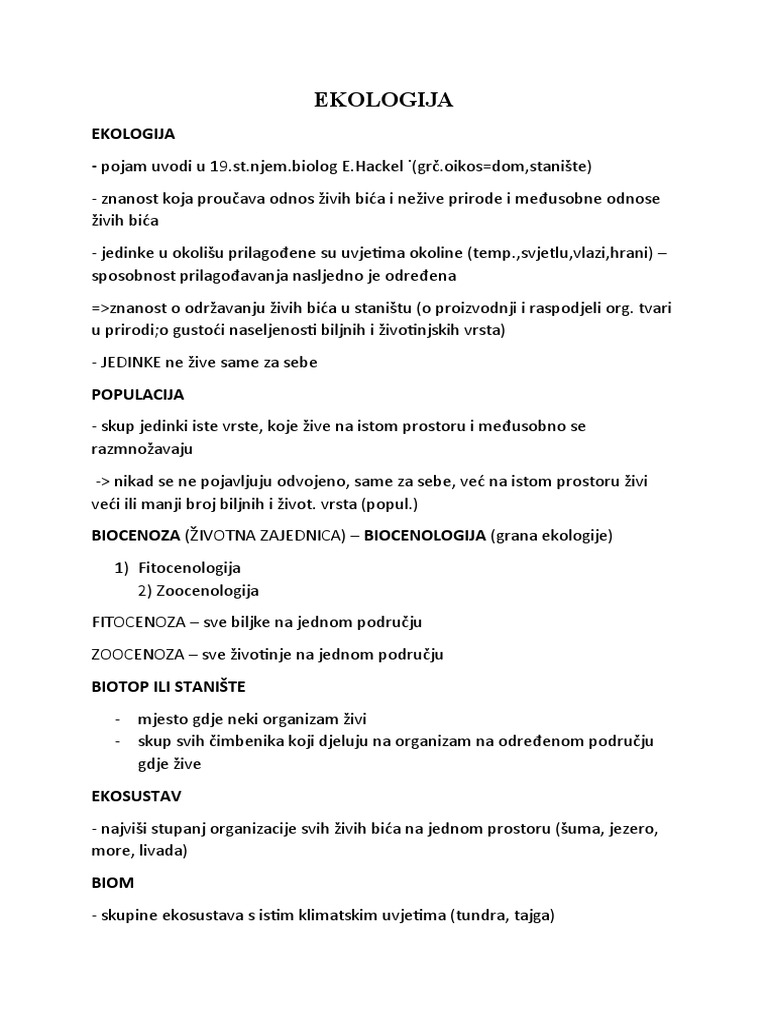 Ekologija - Prvi Dio Ispita | PDF