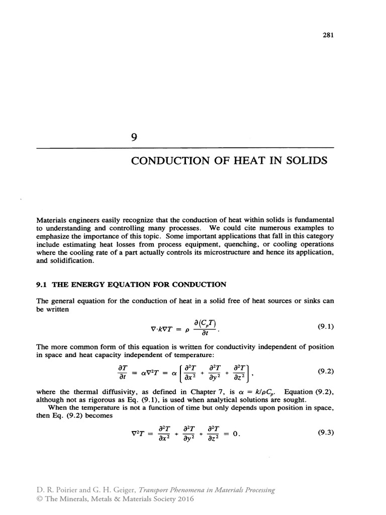 Conduction of Heat in Solids: 9.1 The Energy Equation For Conduction ...