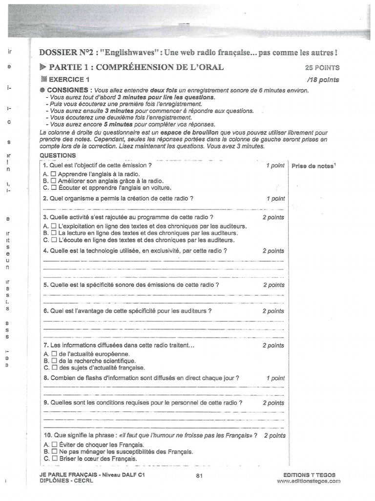 examen de escuchar C1 francés | PDF