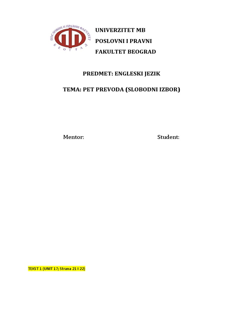 Prevod Tekstova 5 | PDF